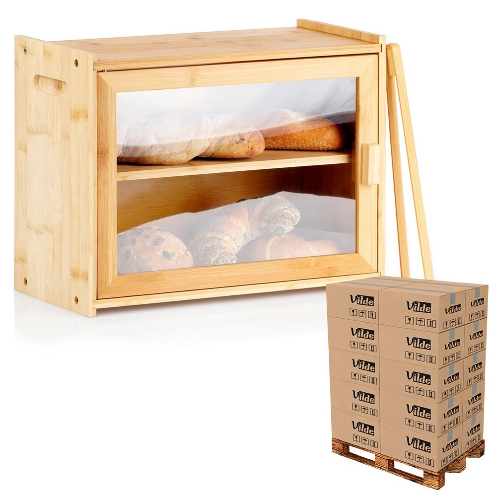 Bread Box Bamboo with Tongs Two-Level 40x20x31 cm (pallet of 80 pcs ...